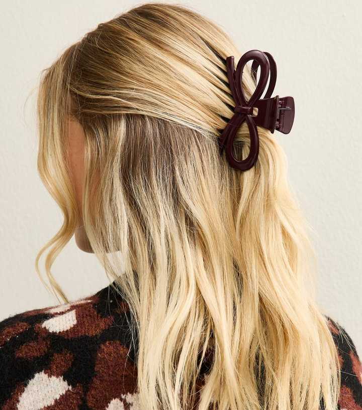 Burgundy Shiny Bow Hair Clip | New Look