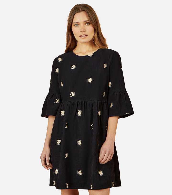 Yumi Black Celestial Embroidered Mini Dress | New Look