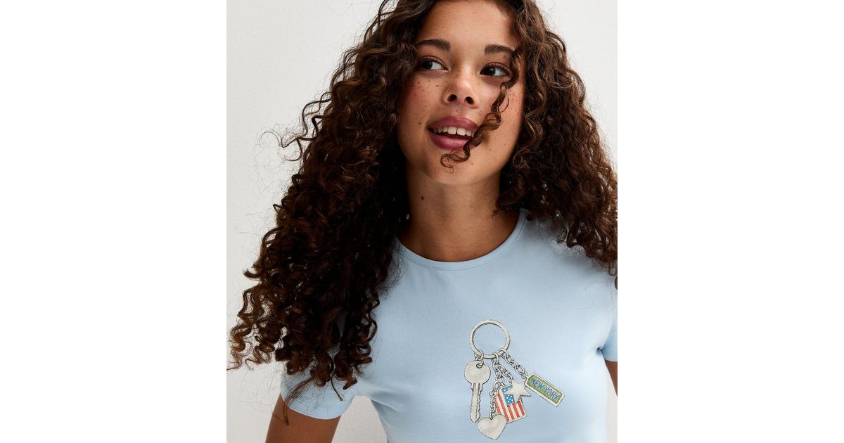 Girls Light Blue Key Chain Print T-Shirt | New Look