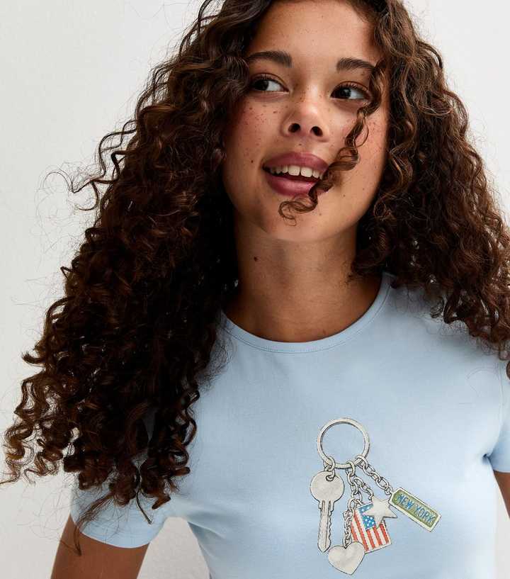 Girls Light Blue Key Chain Print T-Shirt | New Look