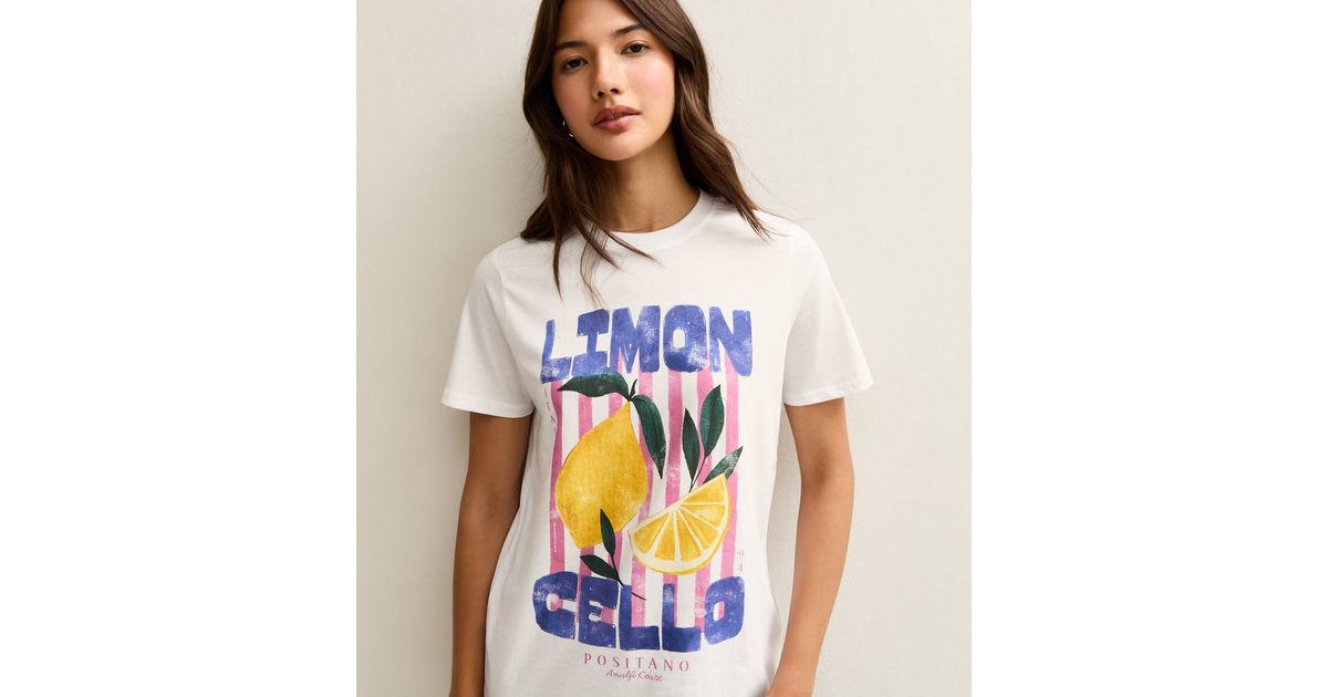White Limoncello Print Relaxed T-Shirt | New Look