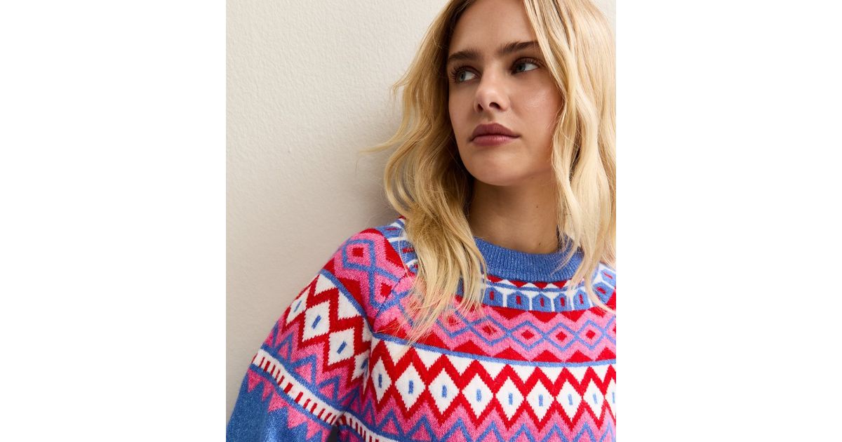 Sunshine Soul Mid Blue Fair Isle Pattern Jumper | New Look