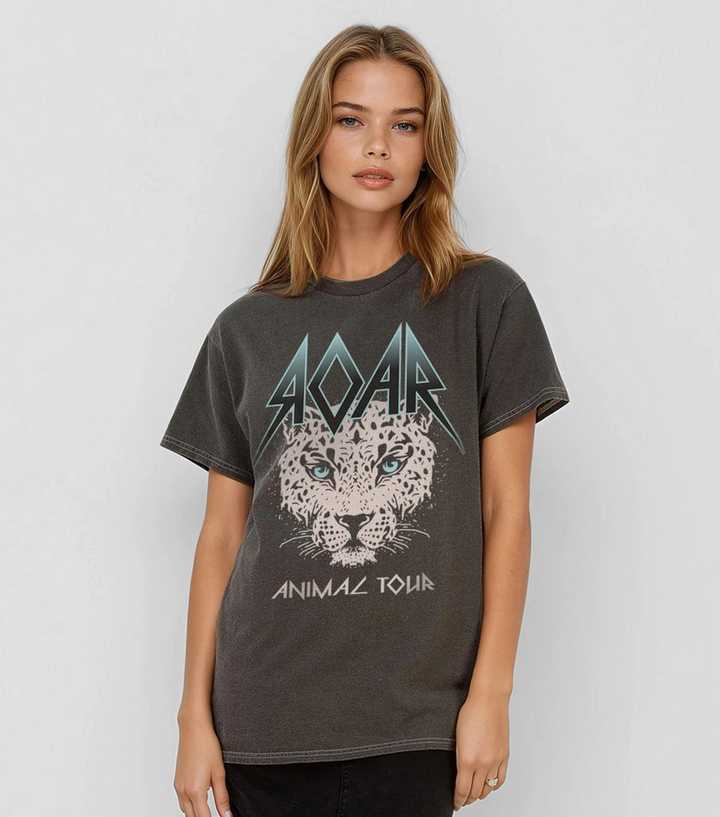 Brands In Dark Grey Roar Leopard Print T-Shirt | New Look