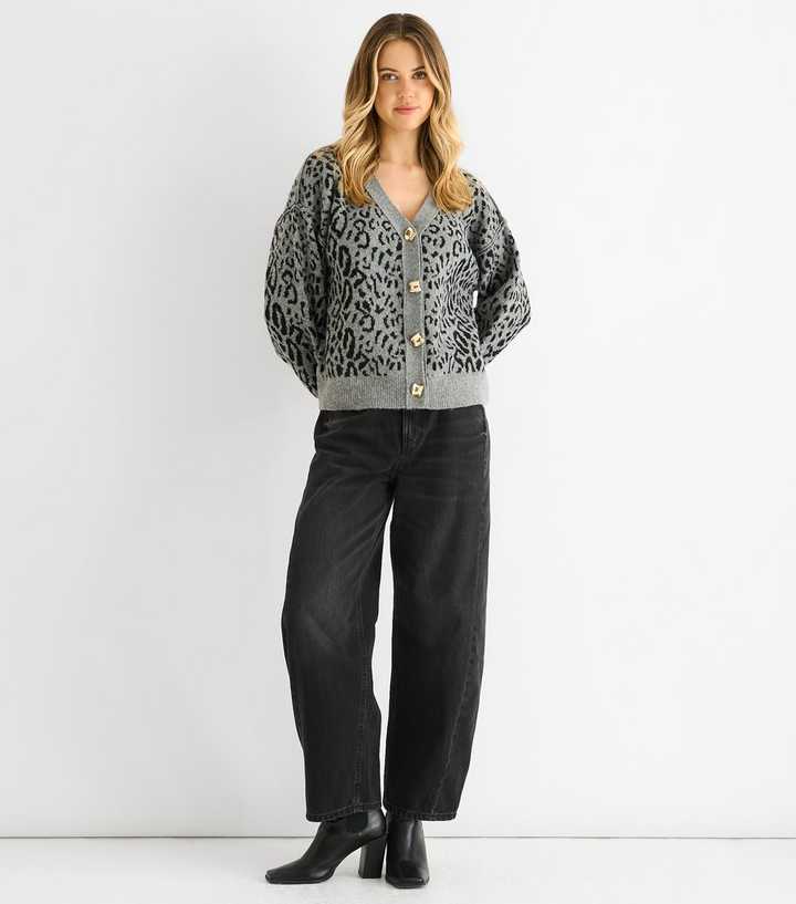 Gini London Petite Grey Leopard Pattern Cardigan | New Look