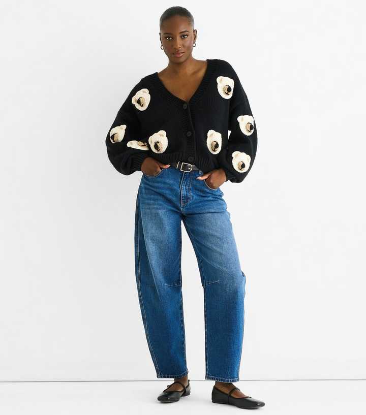 Gini London Black Contrast Teddy Crochet Cardigan | New Look