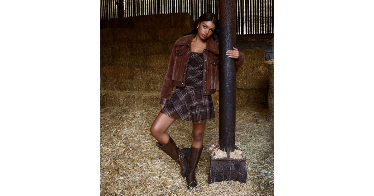 Pink Vanilla Brown Checked Ruffle Mini Dress | New Look