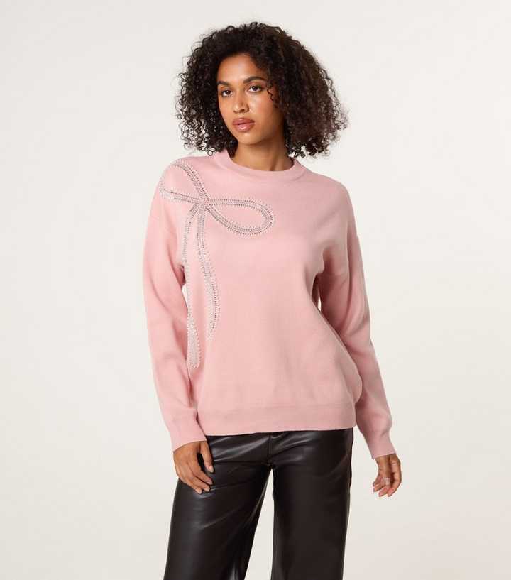 Blue Vanilla Pink Bow Embellished Knitted Jumper | New Look