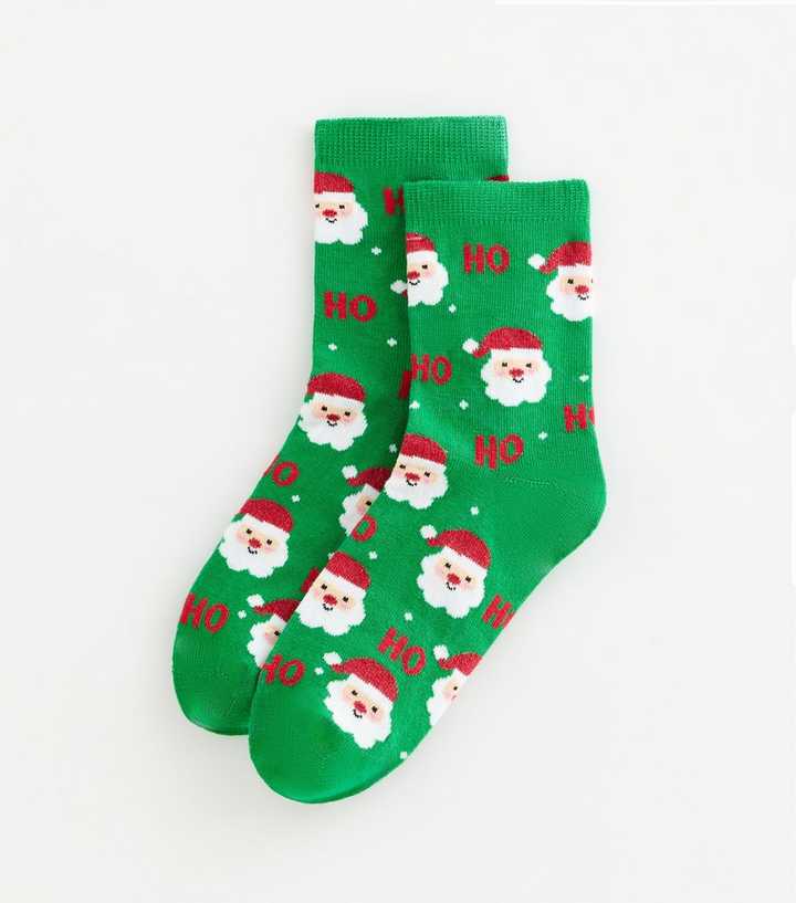 Mid Green Santa Pattern Trainer Socks | New Look