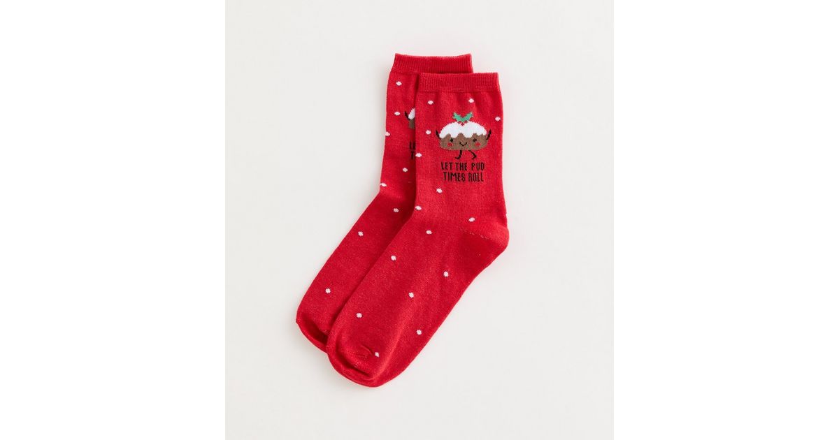 Dark Red Christmas Pudding Design Ankle Socks | New Look