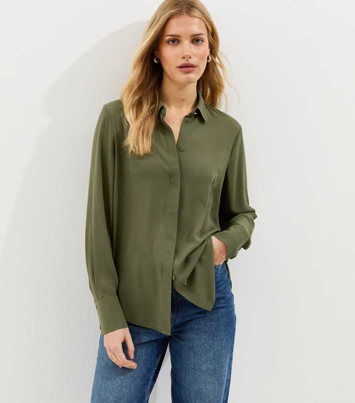 Khaki Concealed Button Shirt | New Look