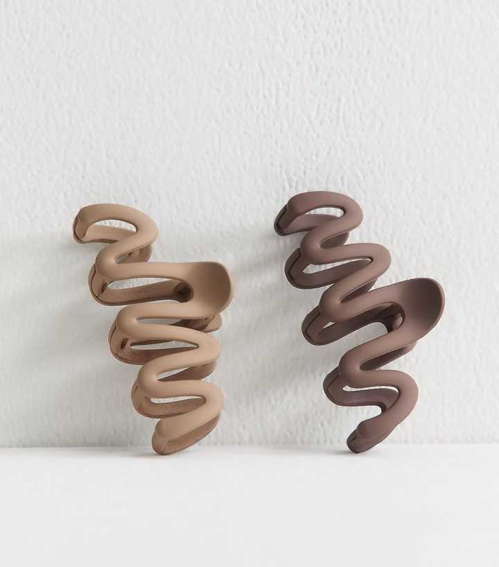 Pack Of 2 Neutral Matte Wiggly Claw Clips | New Look