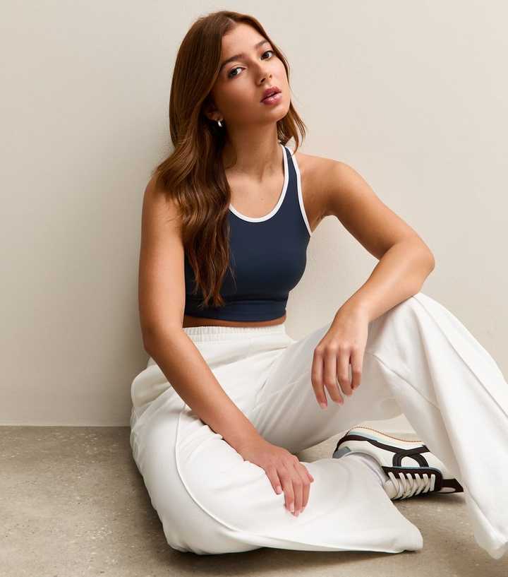 Girls Navy Contrast Trim Crop Top | New Look