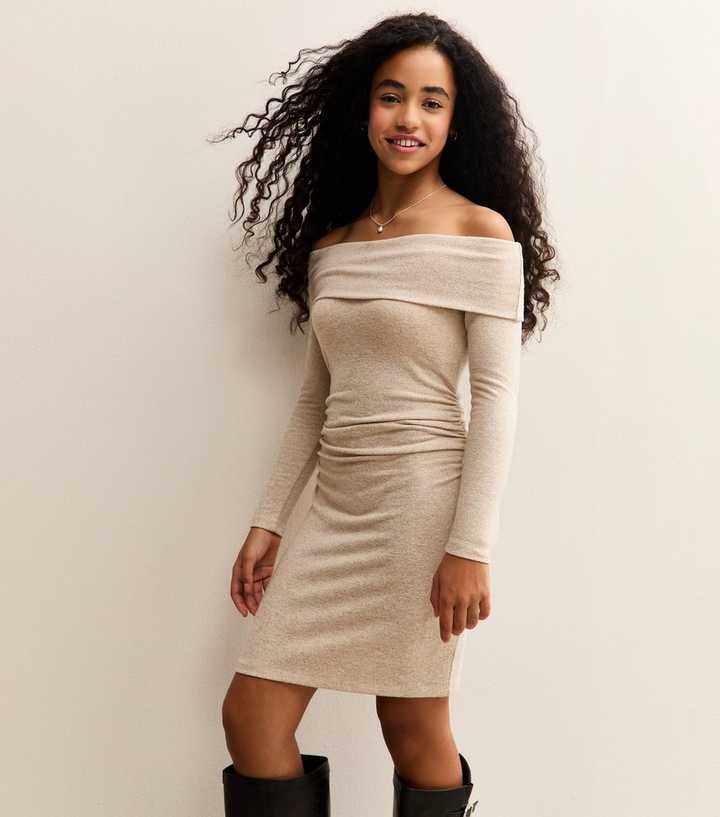 Girls Off White Jersey Off The Shoulder Mini Dress | New Look