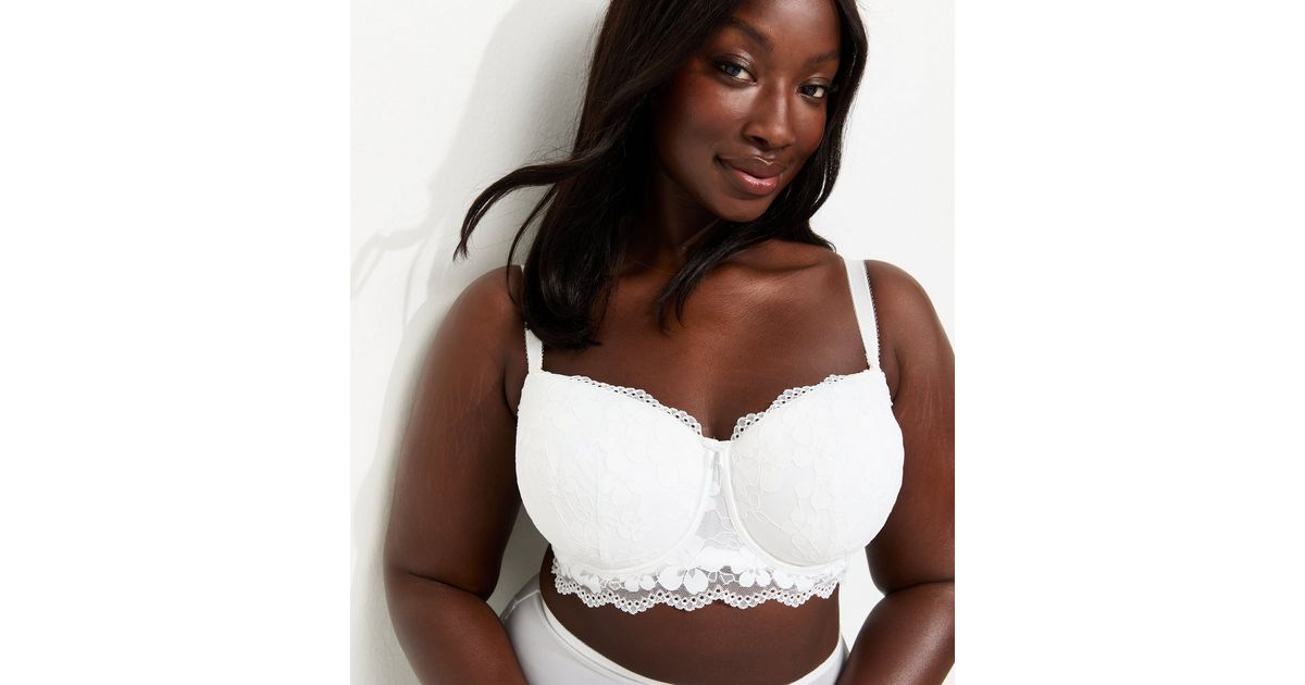 Curves White Daisy Lace Longline Balconette Bra | New Look