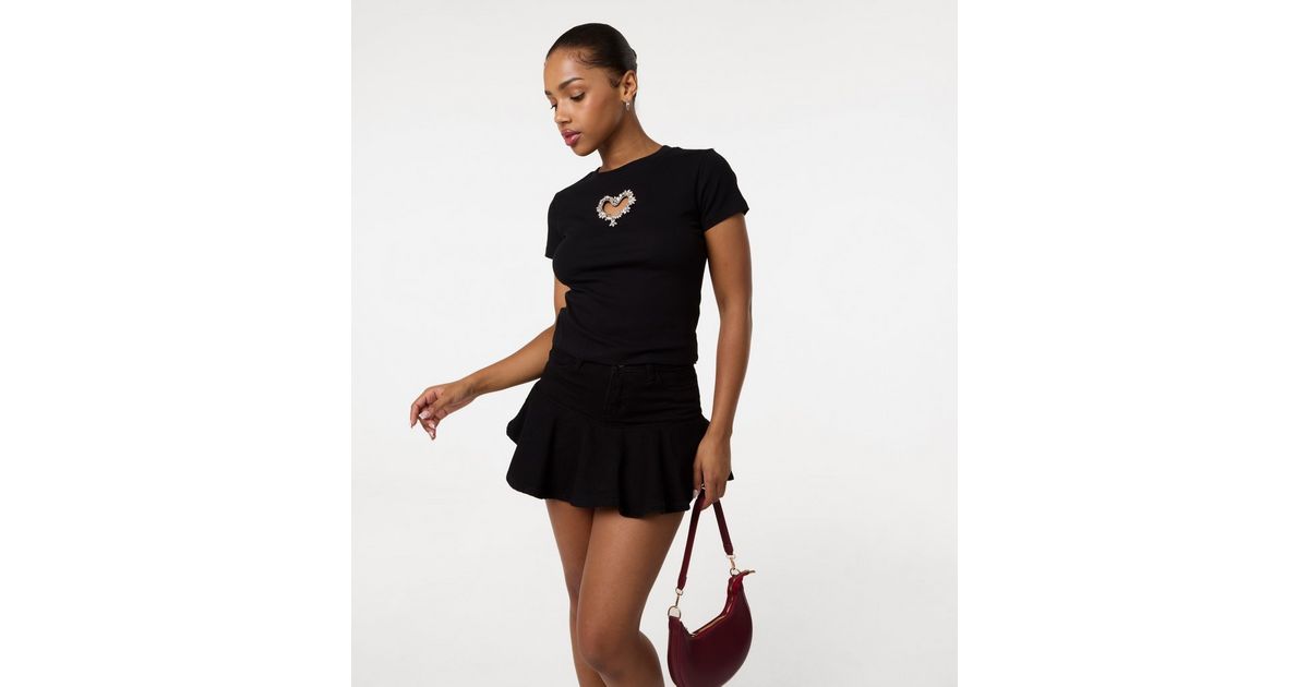 Pink Vanilla Black Embellished Heart Cut Out Top | New Look