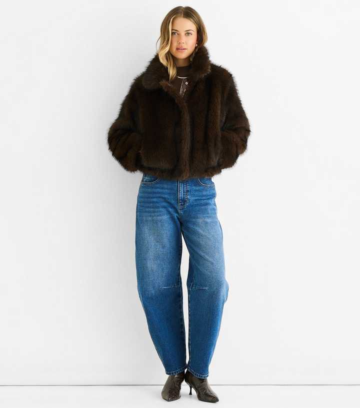 Gini London Mid Brown Short Faux Fur Jacket | New Look