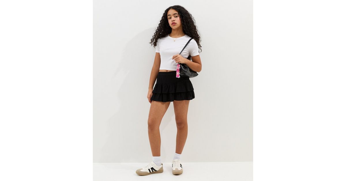 Girls Black Crinkle Texture Rara Skort | New Look