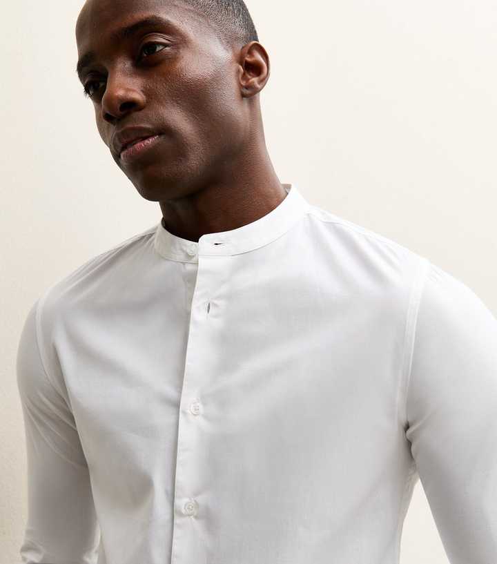 White Muscle Fit Cotton Poplin Grandad Shirt | New Look