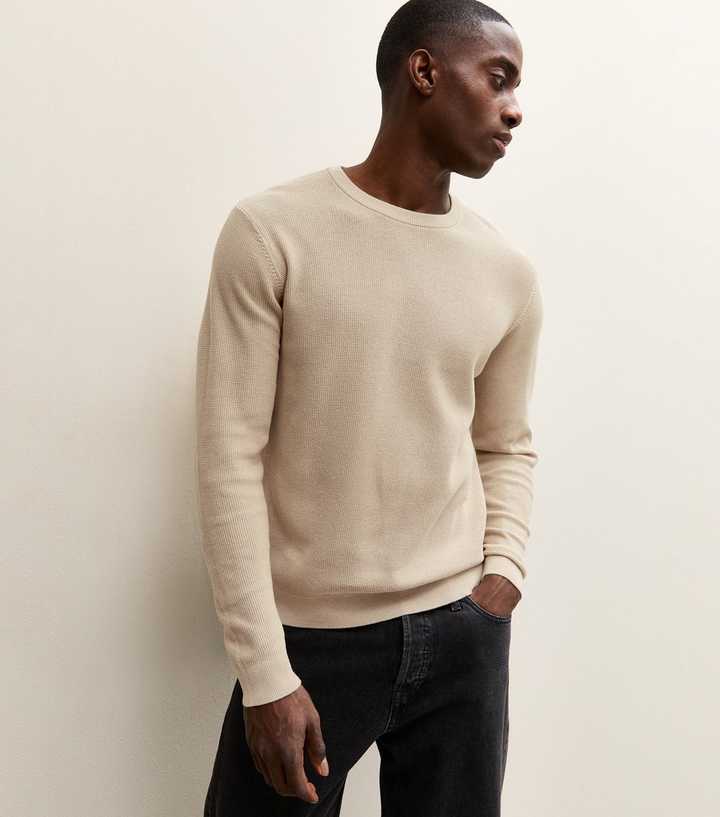 Stone Regular Textured Crew Neck Jumper | New Look
