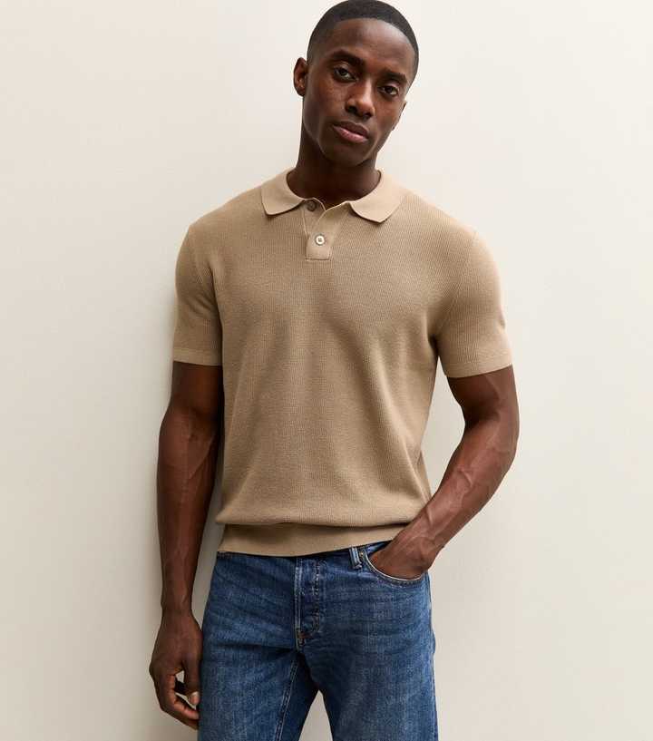 Tan Regular Short Sleeve Textured Polo Top | New Look