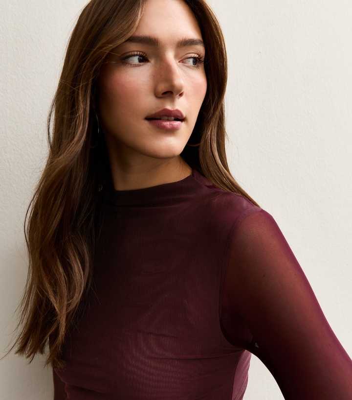 Dark Purple Jersey Mesh Ruched Side Bodysuit | New Look