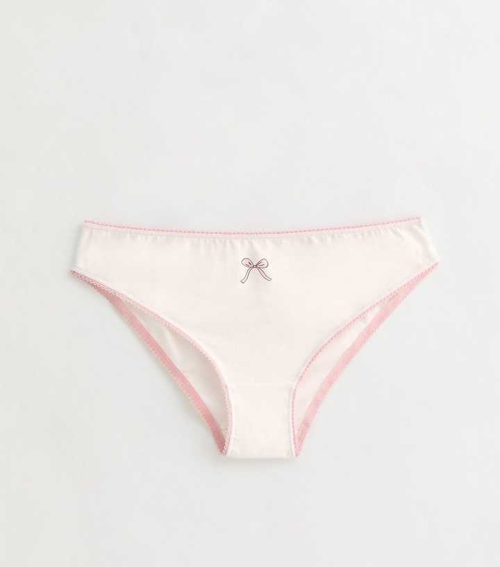 Girls White and Pink Front Bow Briefs | New Look