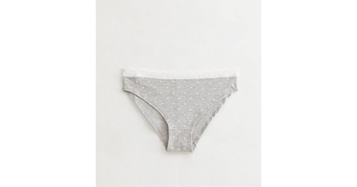 Girls Grey Love Heart Print Lace Top Briefs | New Look