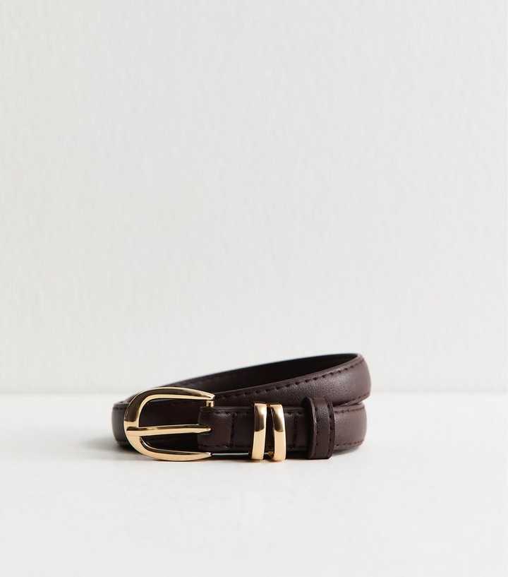 Dark Brown Faux Leather Skinny Belt | New Look