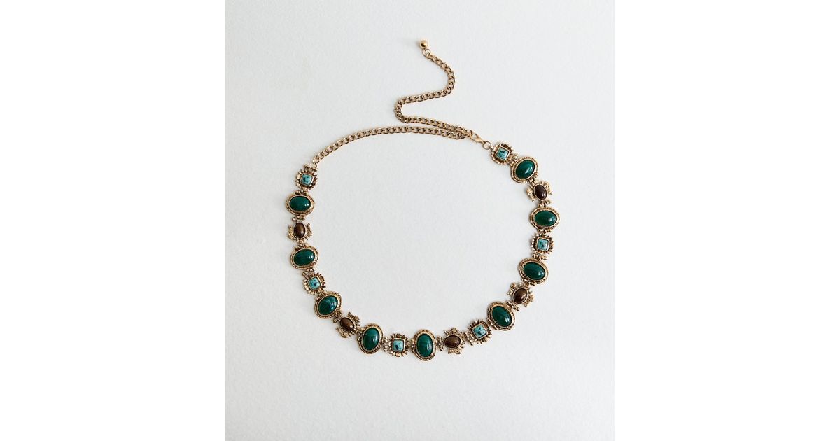 Green Stone Jewel Belt | New Look