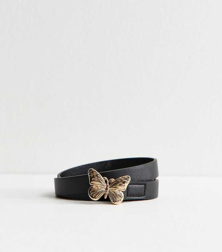 Black Faux Leather Butterfly Buckle Belt | New Look