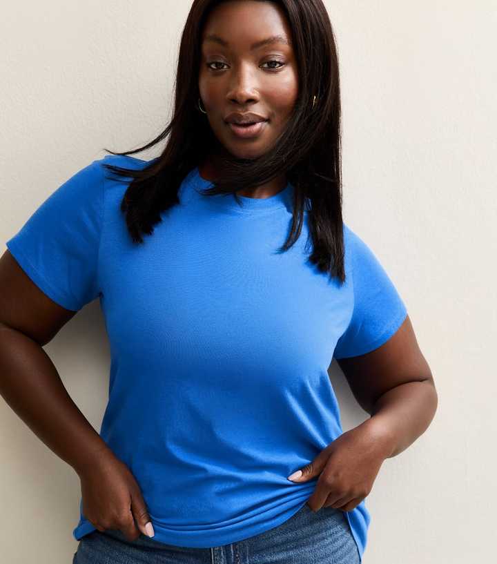 Curves Blue Crew Neck T-Shirt | New Look
