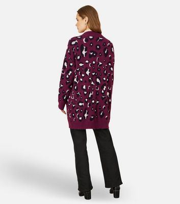 yumi animal cardigans Yumi Burgundy Leopard Print Knit Longline ...