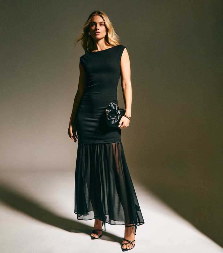 Black Sheer Hem Sleeveless Midi Dress | New Look