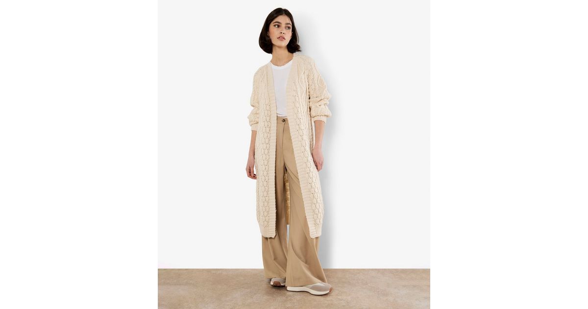 Apricot Longline Cream Open Cable Knit Cardigan | New Look