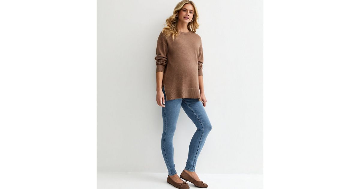 Maternity Blue Wash Over Bump Lift & Shape Jeggings | New Look