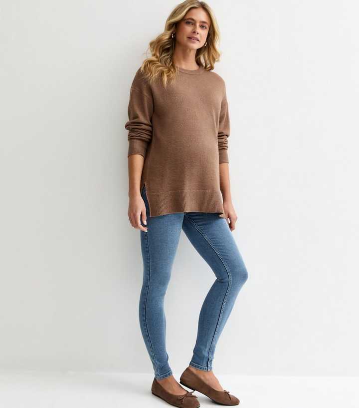Maternity Blue Wash Over Bump Lift & Shape Jeggings | New Look