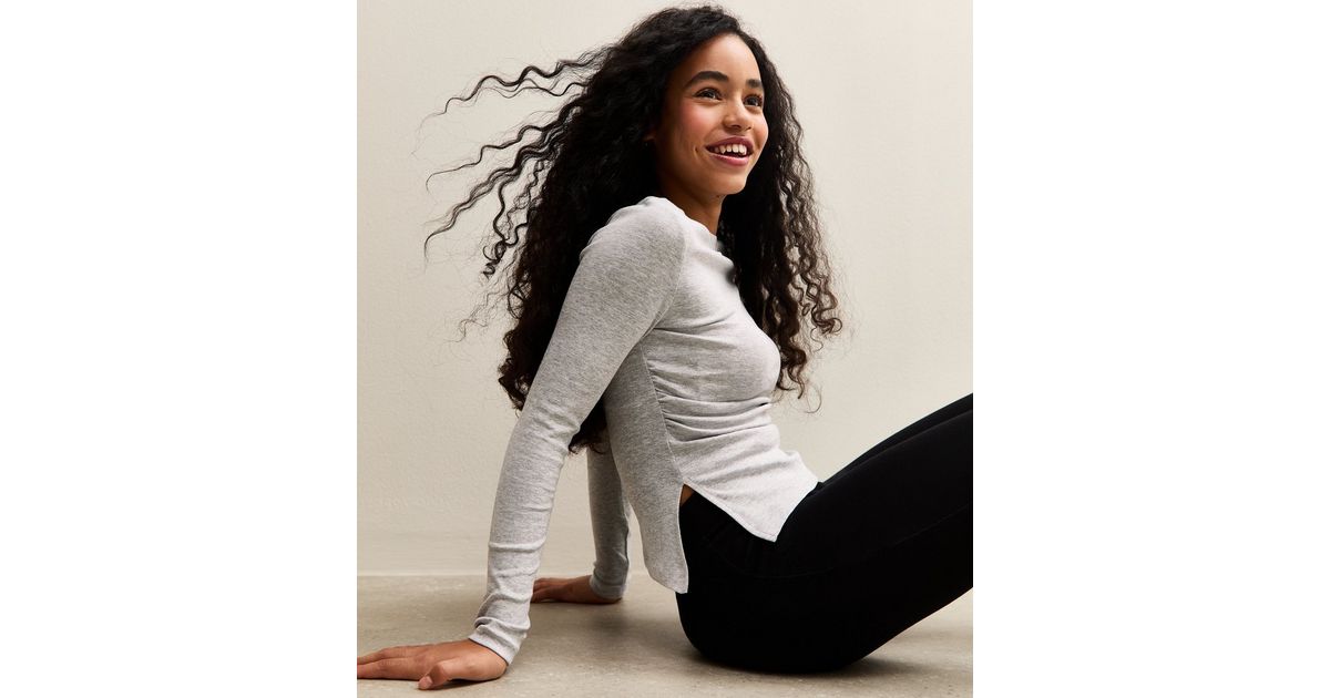 Girls Mid Grey Slash Neck Asymmetric Top | New Look