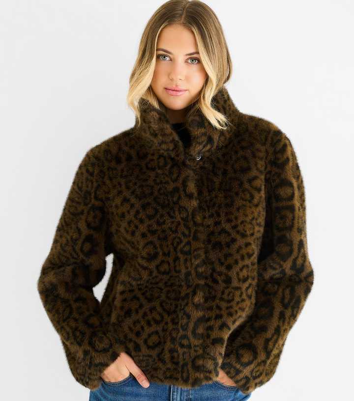Gini London Brown Animal Print Faux Fur Jacket | New Look