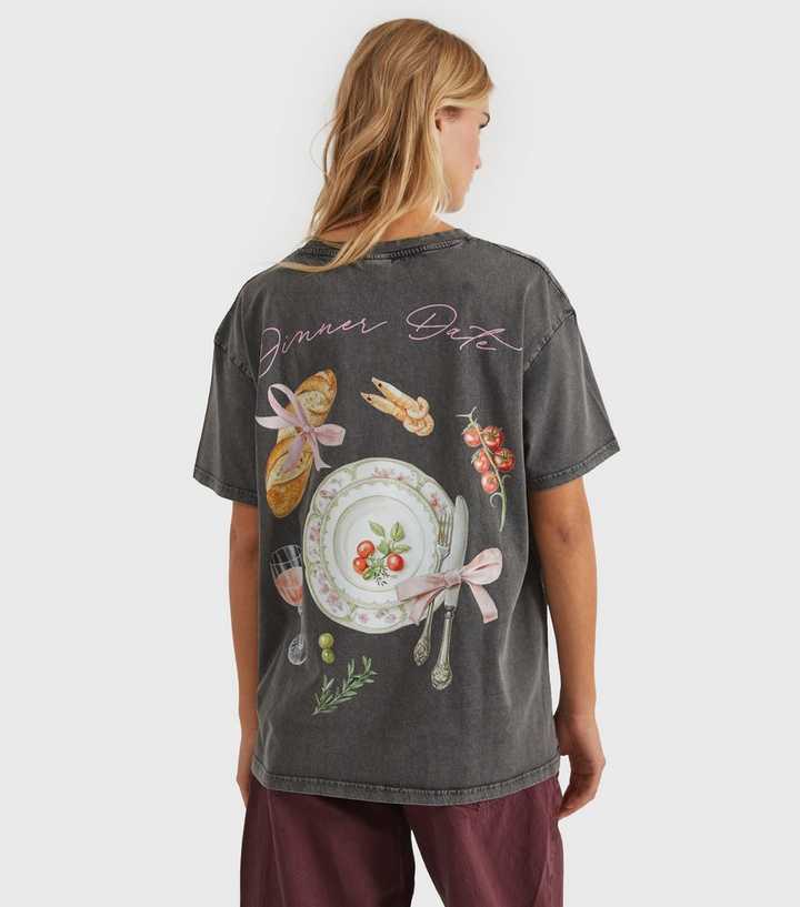 Skinnydip Dark Grey Acid Wash Dinner Date T-Shirt | New Look