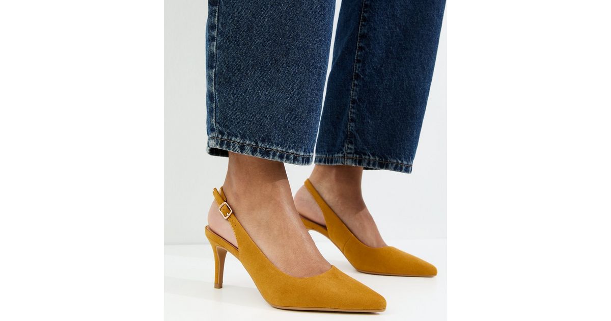 Dark Yellow Faux Suede Slingback Pumps | New Look