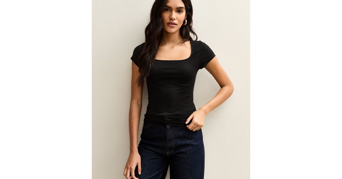 Black Square Neck T-Shirt | New Look