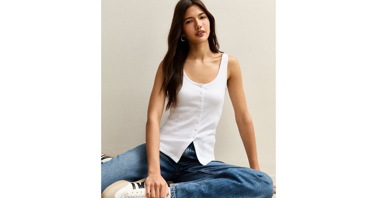 White Button Up Tank Top | New Look