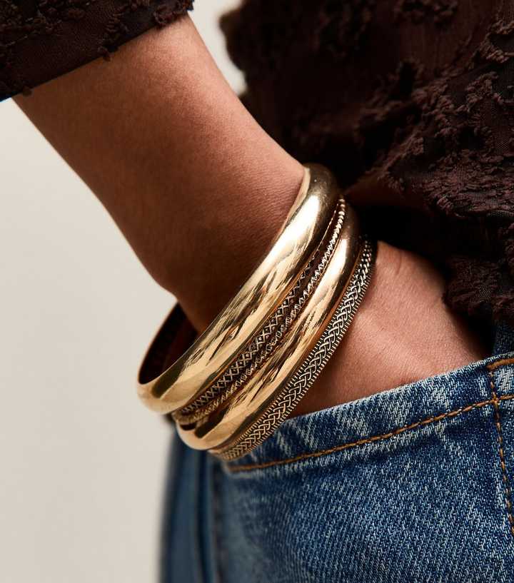 Pack of 4 Gold Tone Bangles | New Look