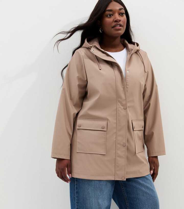 Curves Mink Water Resistant Drawstring Hood Rain Anorak | New Look