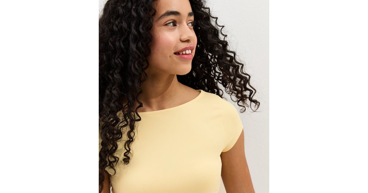Girls Light Yellow Slash Neck Slinky T-Shirt | New Look
