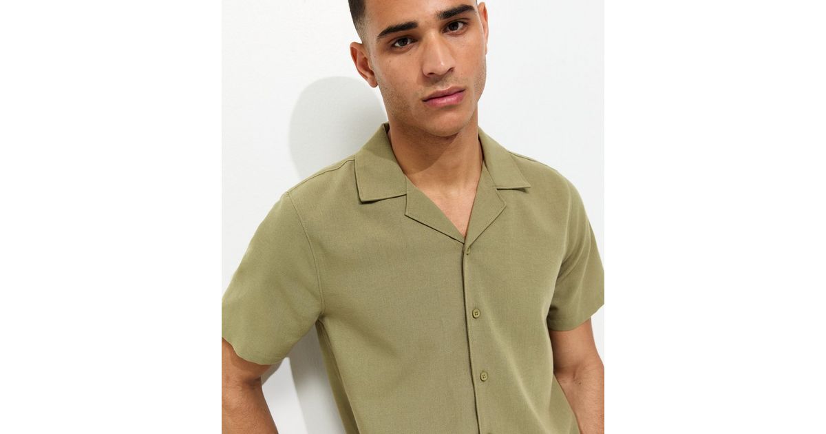 Light Khaki Regular Short Sleeve Linen Look Shirt | New Look