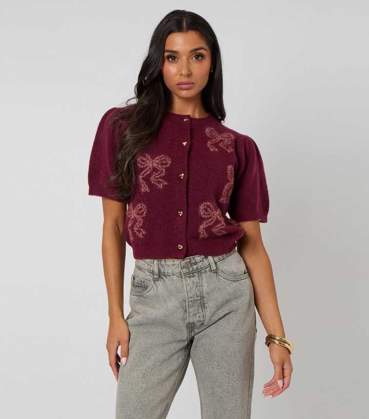 Urban Bliss Dark Burgundy Short Sleeve Cardigan | New Look