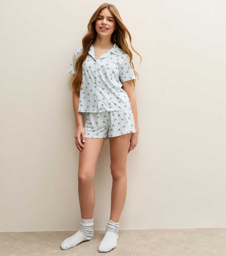 Girls White Jersey Bow Print Shirt and Shorts Pyjama Set | New Look