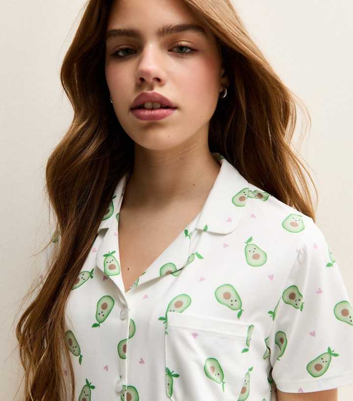 Girls White Avocado Print Shirt and Shorts Pyjama Set | New Look