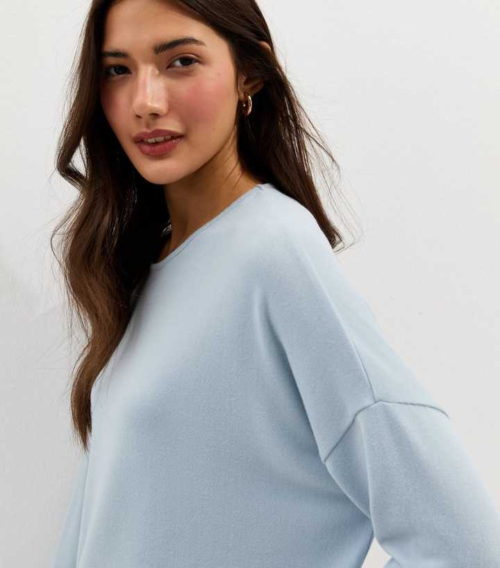 Blue Soft Touch Slouchy Cropped Sleeve T-Shirt | New Look
